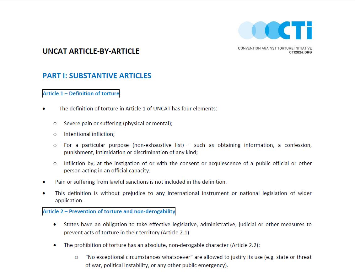 UNCAT - Article-by-Article - CTI - Convention Against Torture Initiative