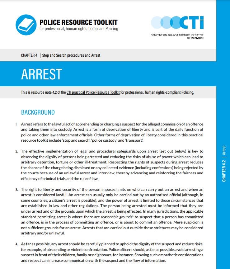 PR Toolkit Resource Note 4.2: Arrest - CTI - Convention Against Torture ...