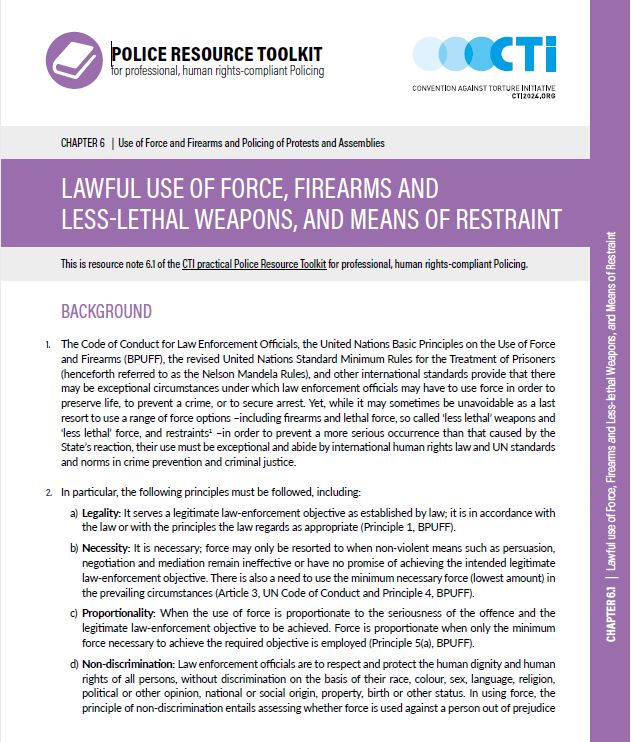 PR Toolkit Resource Note 6.1: Lawful use of force, firearms and less ...
